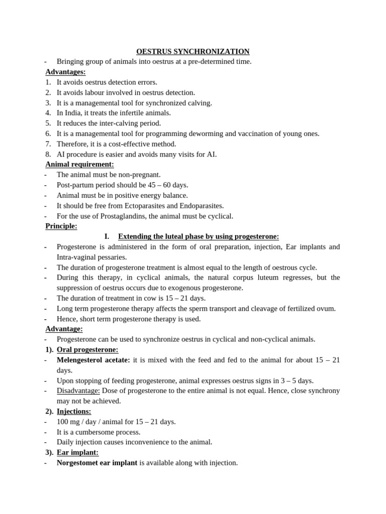 Oestrus Synchronization Pdf Reproductive System Endocrine System