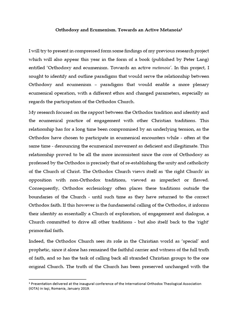 Orthodoxy and Ecumenism Towards An Activ | PDF | Ecumenism | Eastern ...