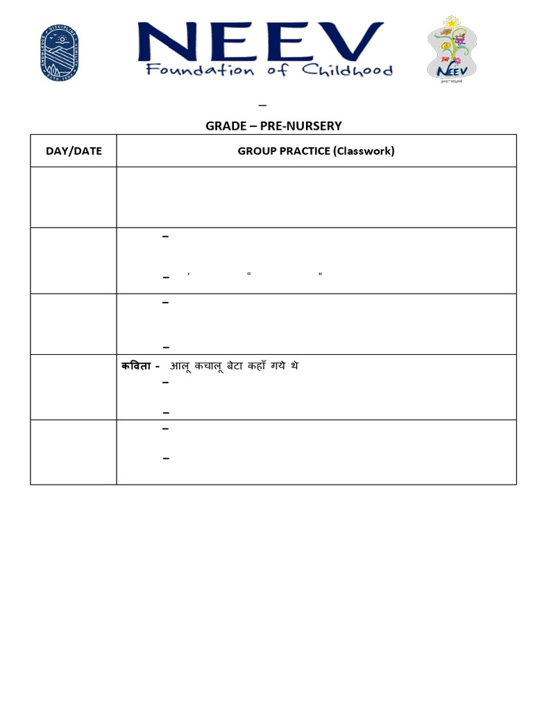 Pre Nur Weekly Planner 27.jan - 31.jan | PDF