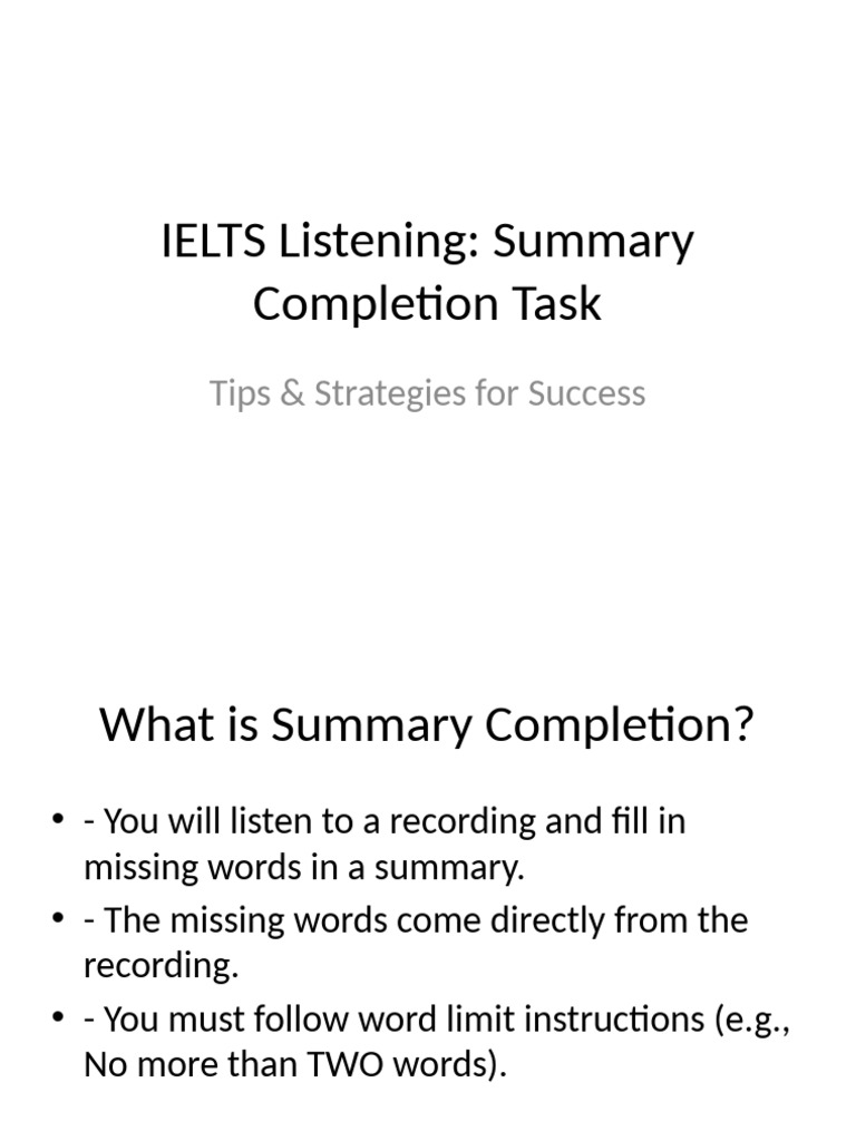 IELTS Listening Summary Completion | PDF