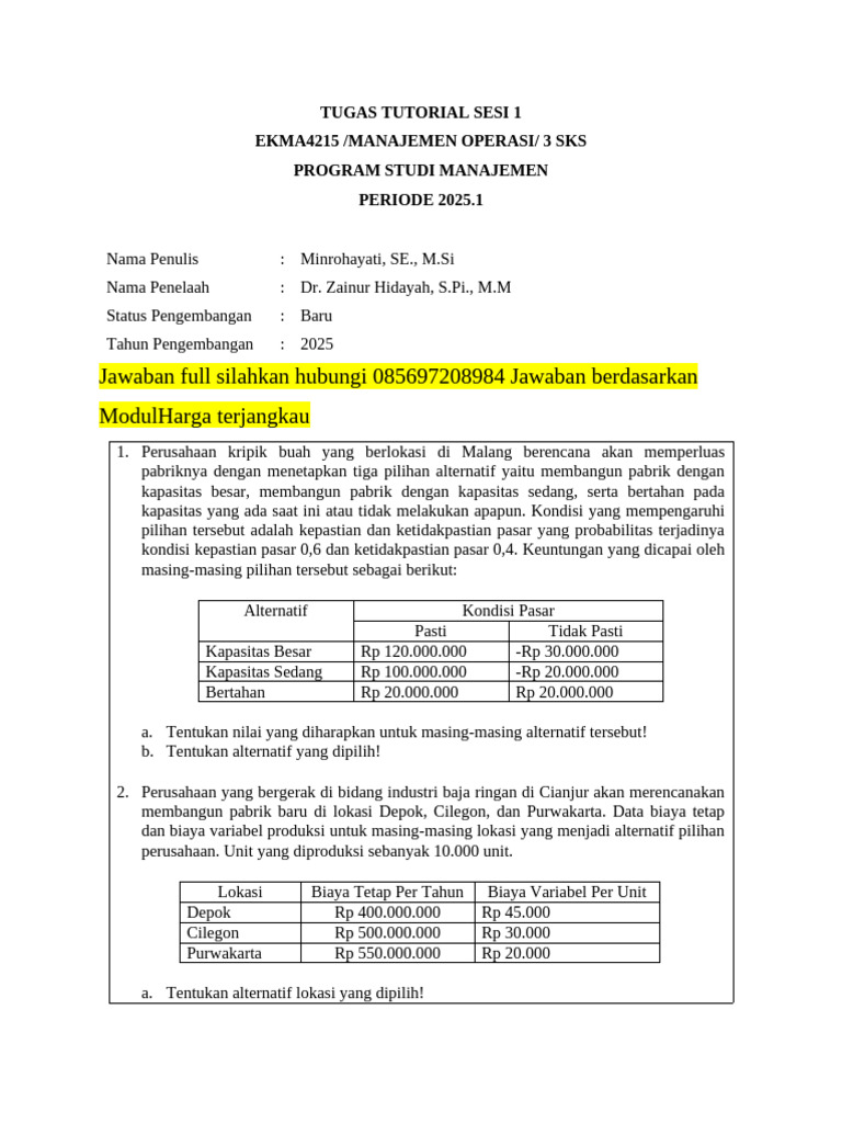 Tugas 1 Ekma4215 | PDF