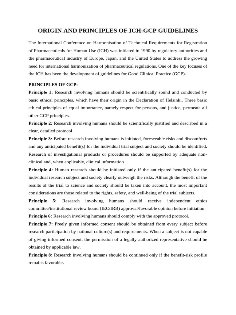 ICH-GCP Guidelines: Origins & Principles | PDF | Institutional Review ...