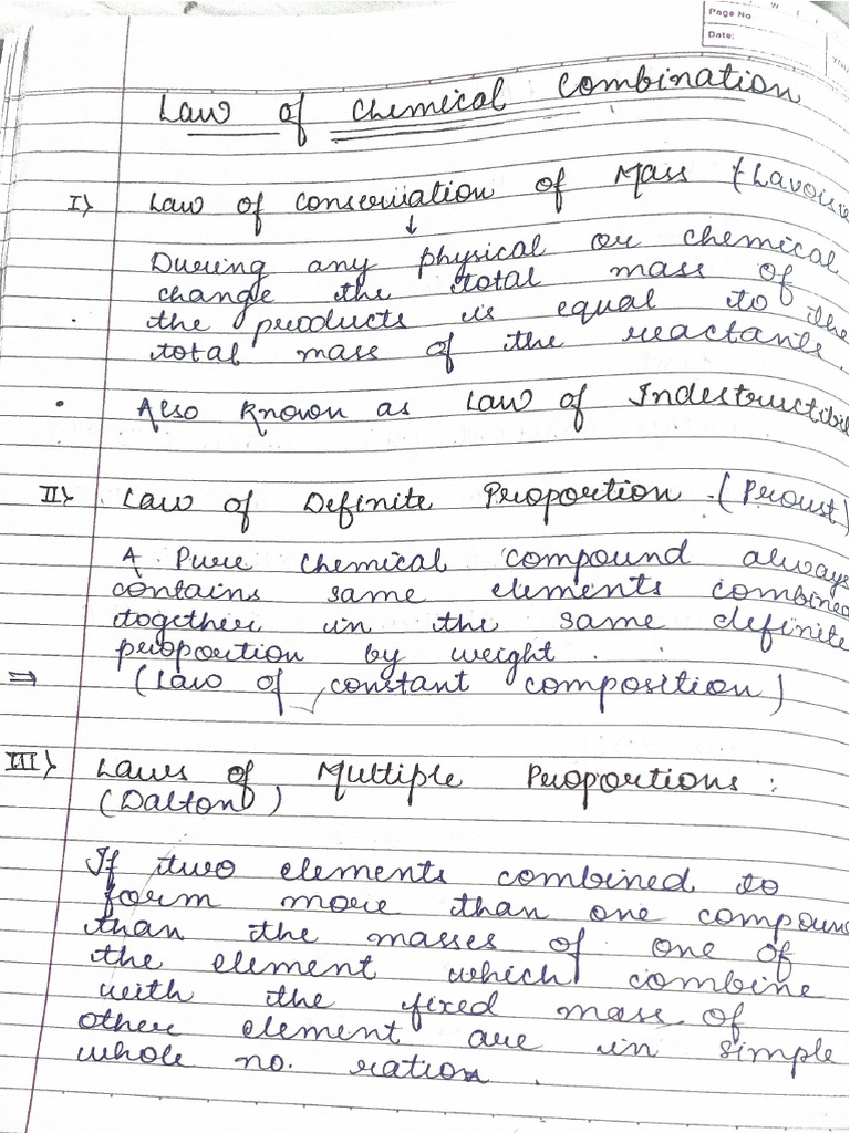 Law of Chemical Combination | PDF