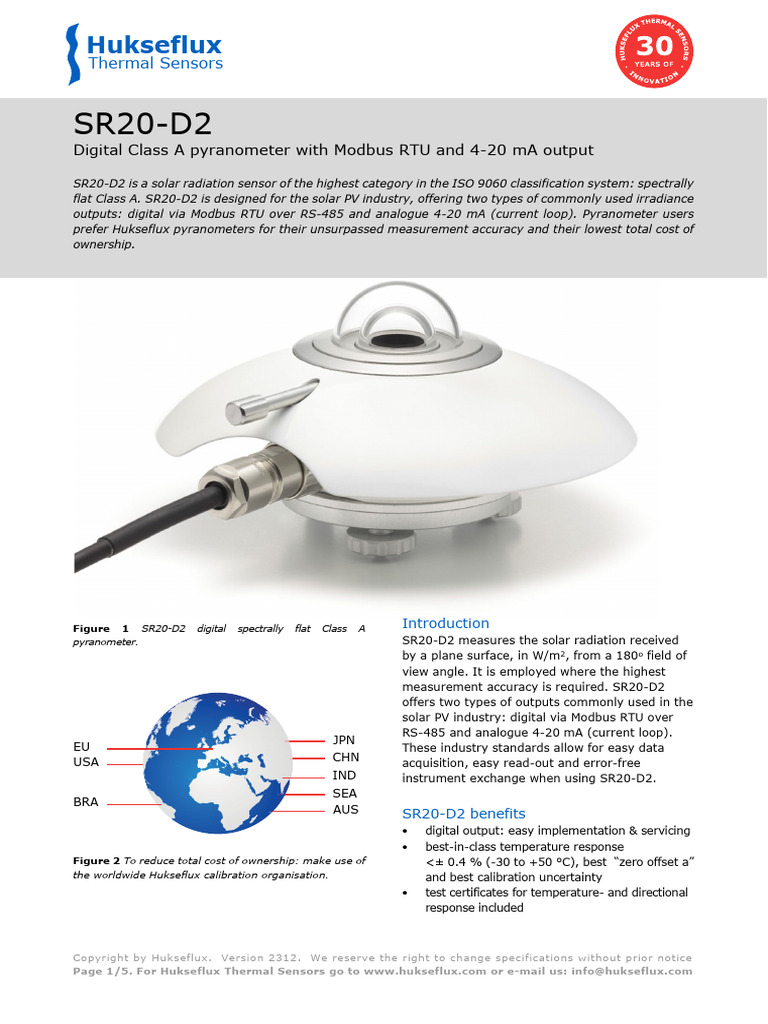 Datasheet Pyranometer SR20-D2 | PDF | Applied And Interdisciplinary Physics