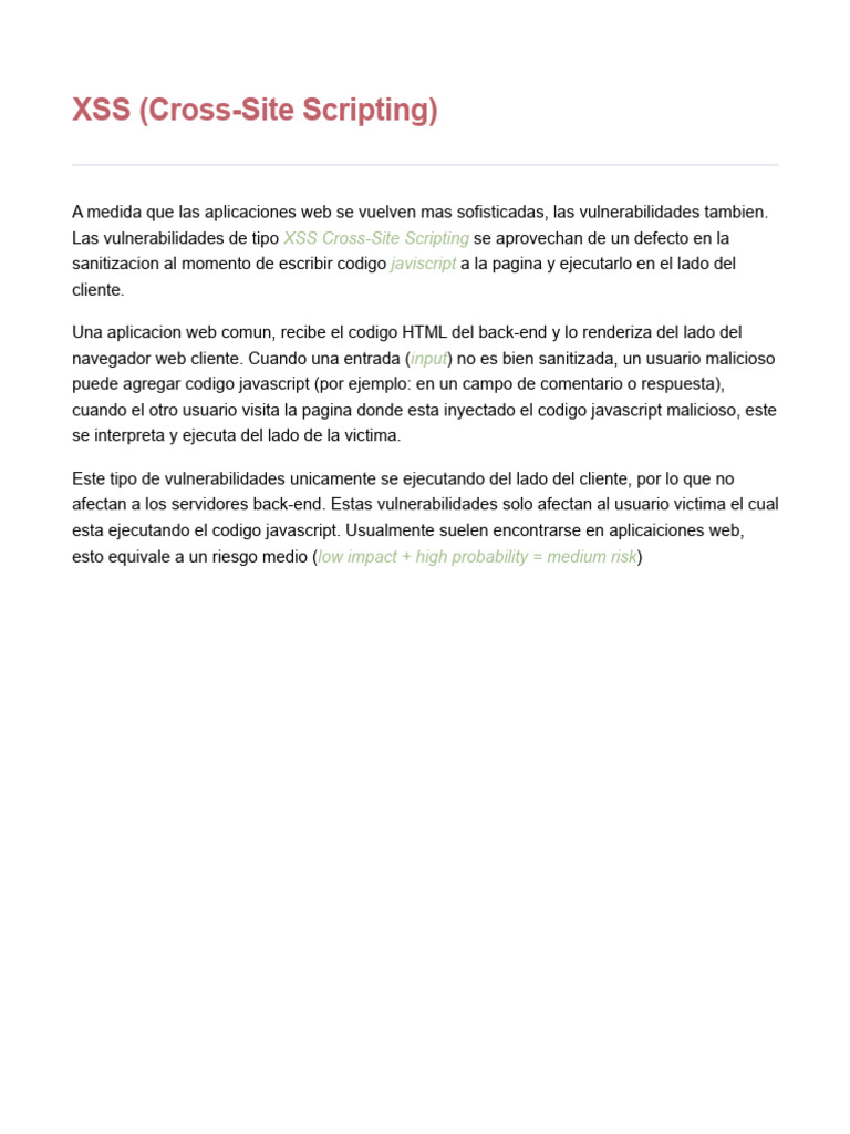 XSS (Cross-Site Scripting) Notes | PDF | Script Java | Modelo de objeto ...