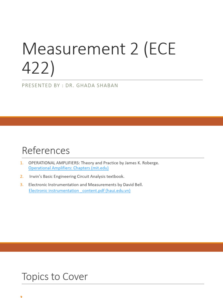 Measurement 2 (ECE 422) Lec 1 | PDF | Operational Amplifier | Amplifier