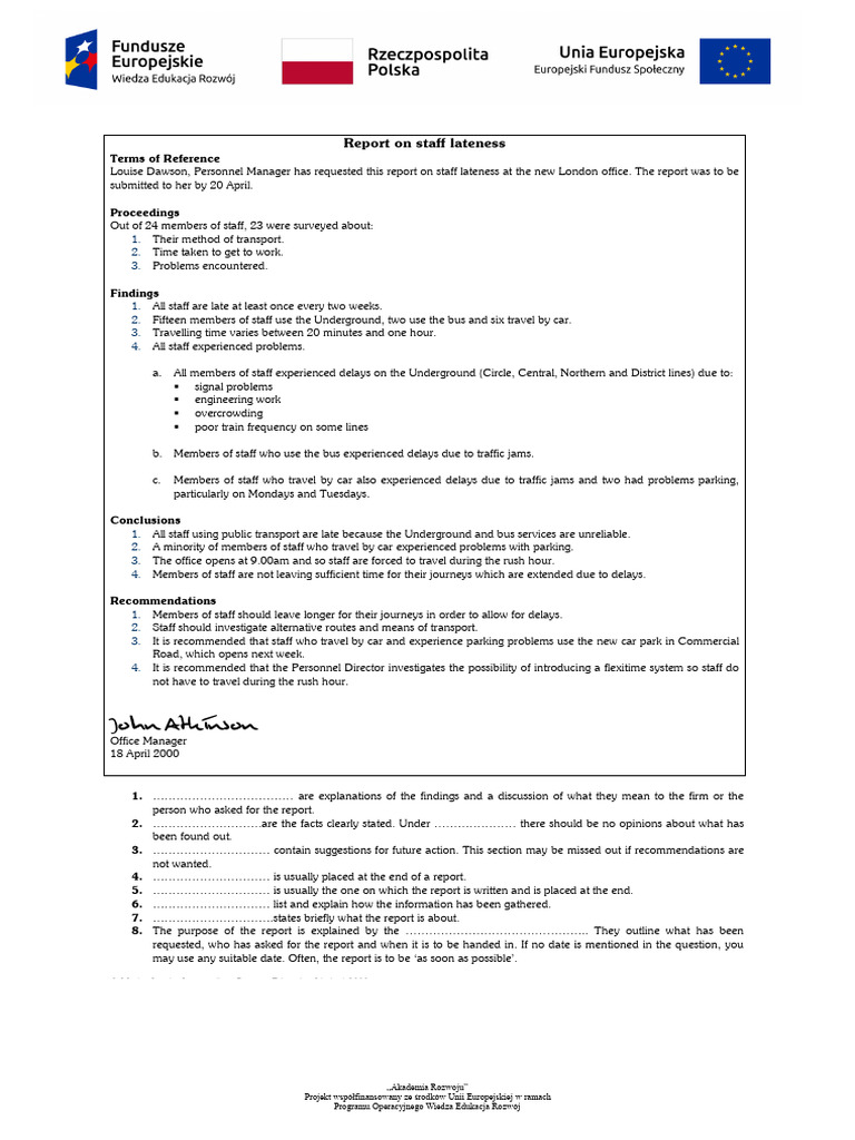 report on staff lateness | PDF | Transport