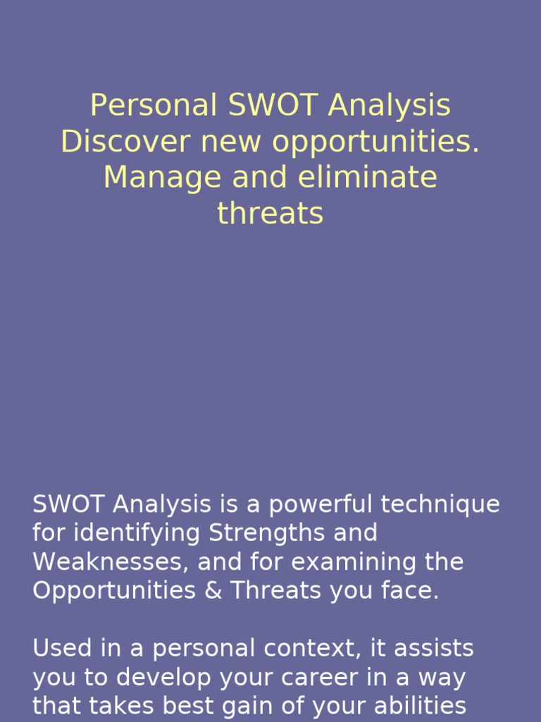 Personal SWOT Analysis for Career Growth | PDF | Swot Analysis ...