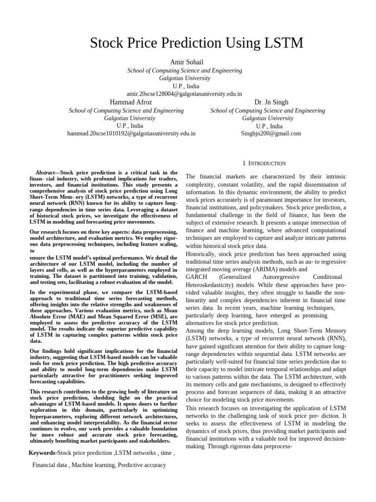 LSTM for Stock Price Prediction Analysis | PDF | Mean Squared Error ...