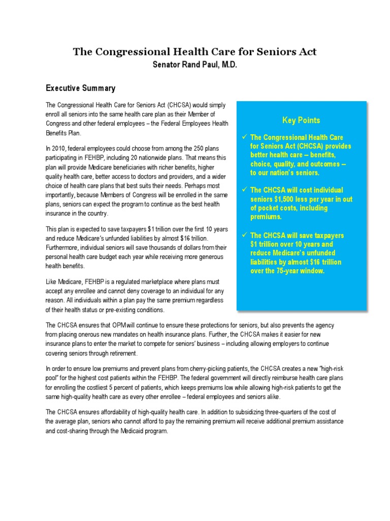 Sen. Rand Paul's Congressional Health Care For Seniors Act - Executive ...