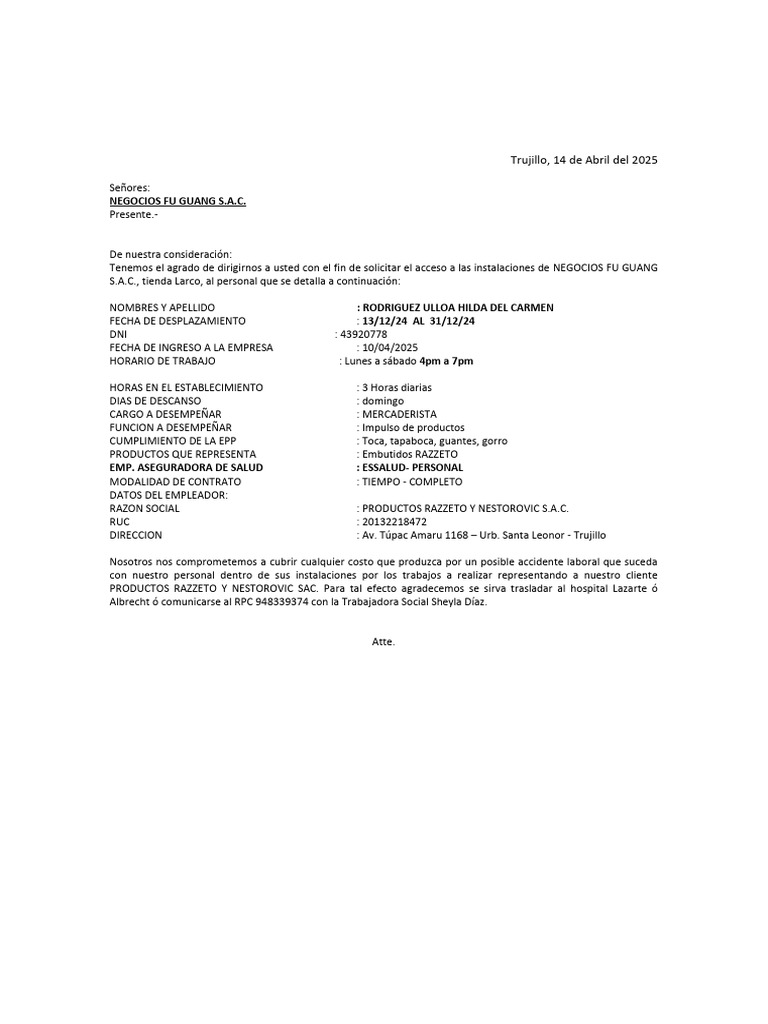 Solicitud de Acceso a Negocios Fu Guang | PDF