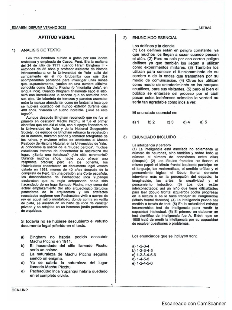 I Examen Letras Idepunp Enero Marzo Verano 2025 | PDF