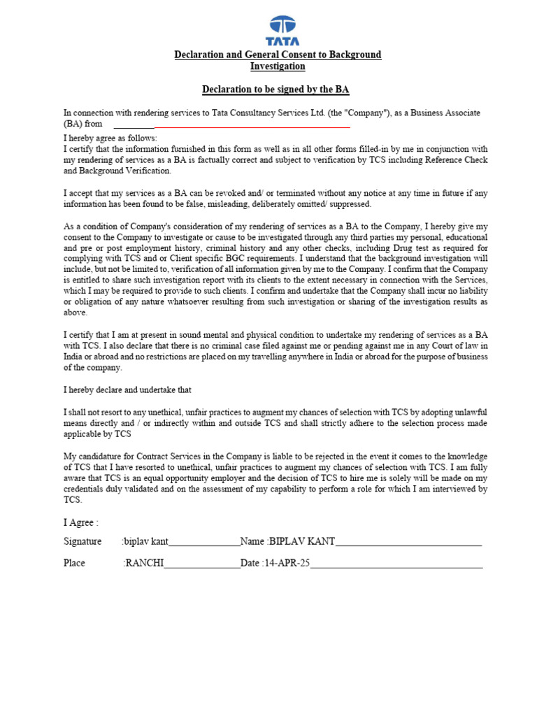 Microsoft Word - BGV Form Format | PDF | Background Check | Private Law