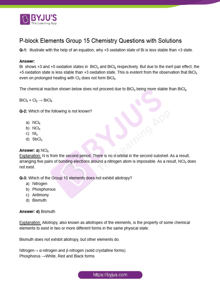 P-block-Elements-Group-15-Chemistry-Questions.docx-1 | PDF | Nitrogen | Phosphorus
