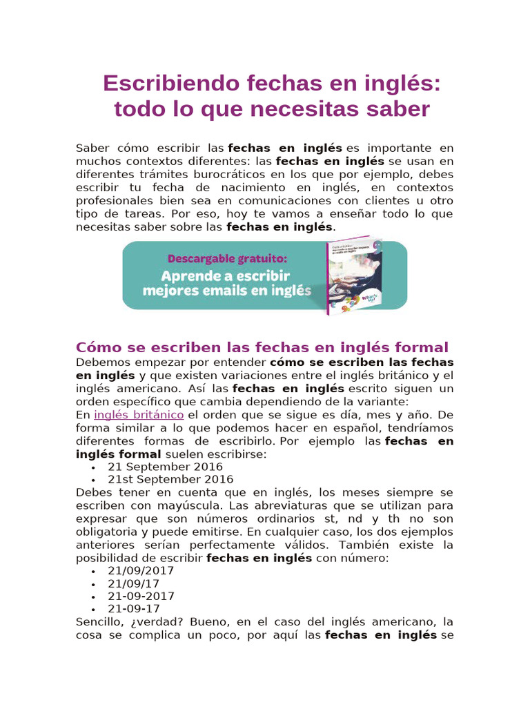 Cómo escribir fechas en inglés | PDF | Lingüística