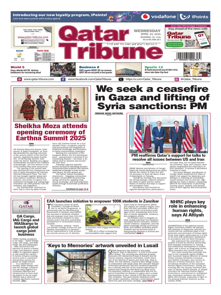 Qatartribune 20250423 1 | PDF | Qatar | Doha