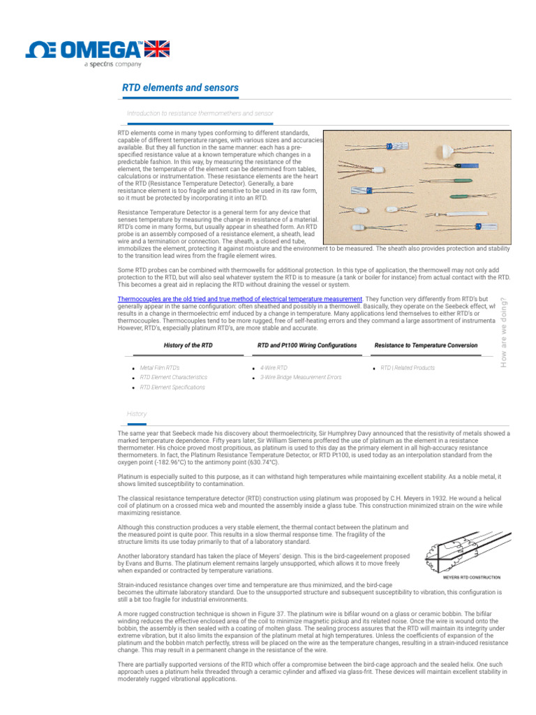 RTD Elements and Sensors - Introduction and Tables | PDF ...