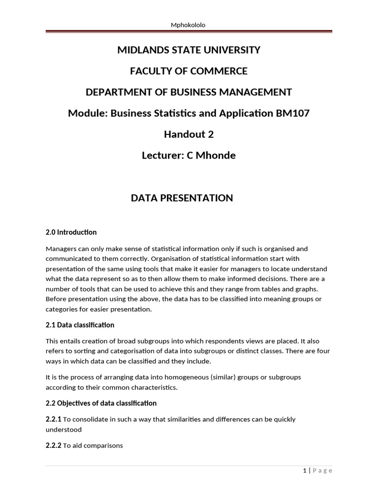 Handout 2 Data Presentation | PDF | Statistics | Data