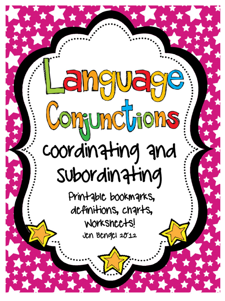 Language Conjunctions Coordinating Subordinating Printableswith CCSS ...
