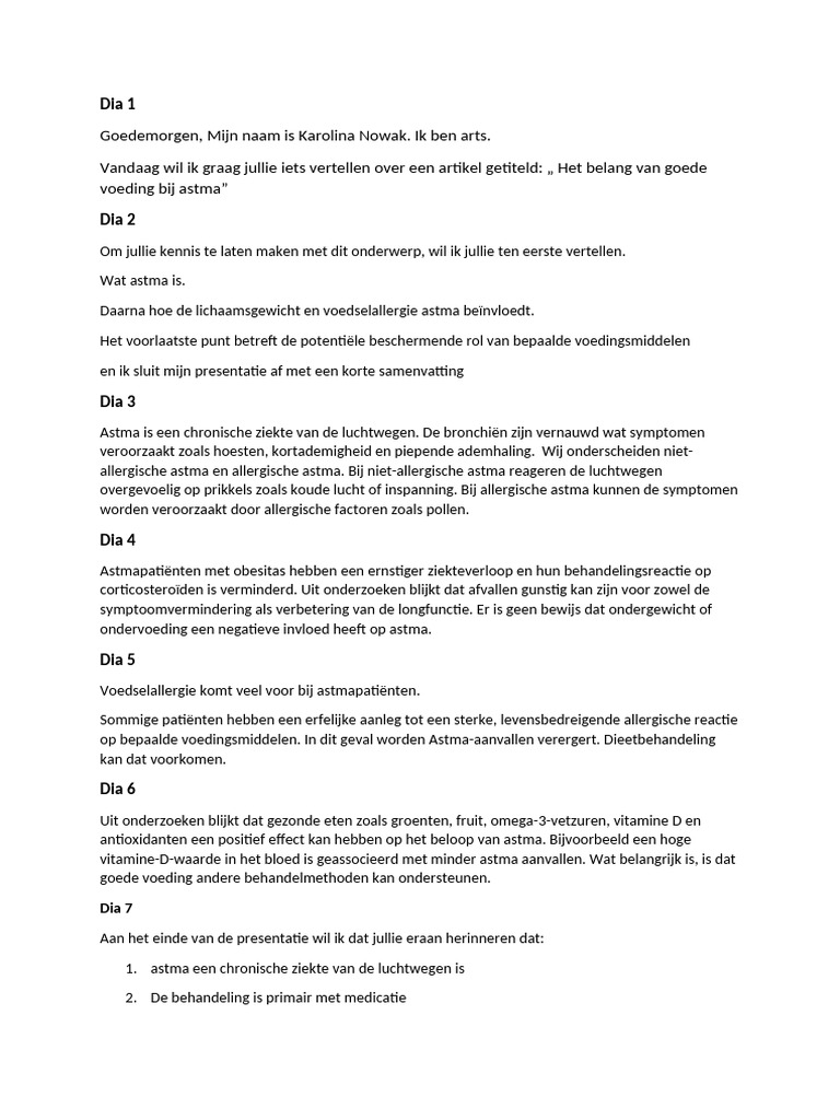 Goede voeding astma presentatie | PDF