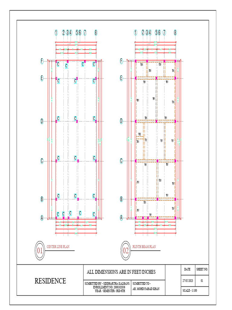 Residence Center Line and Plinth Beam Plan | PDF