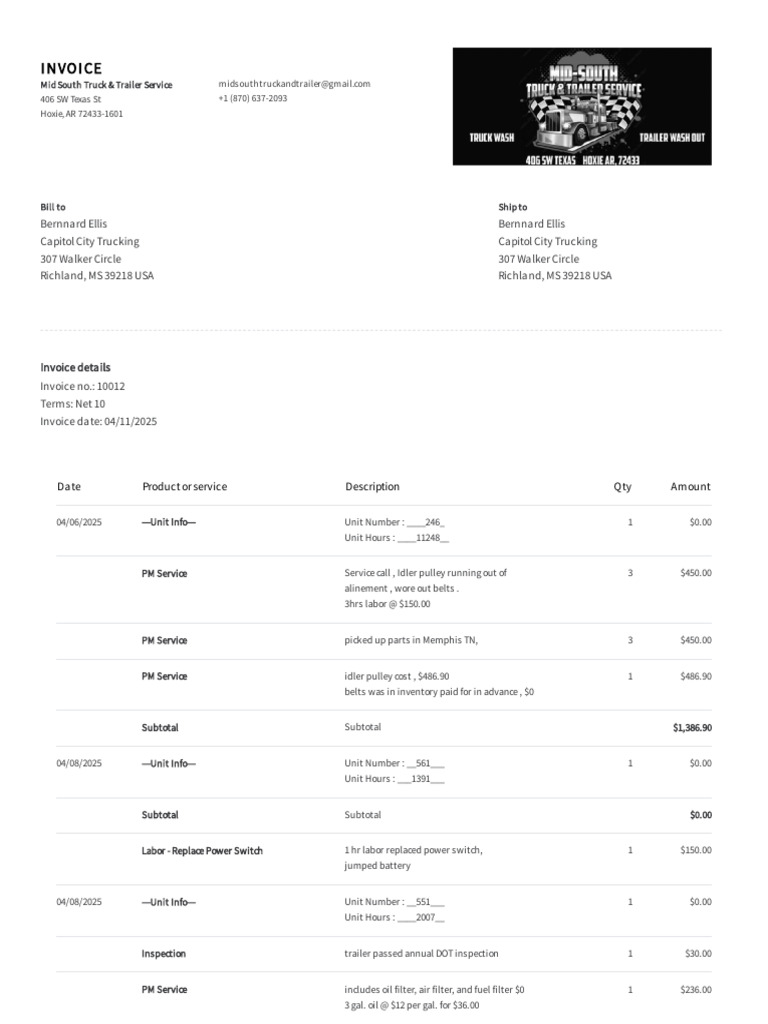Truck Service Invoice Summary | PDF | Transport | Vehicles