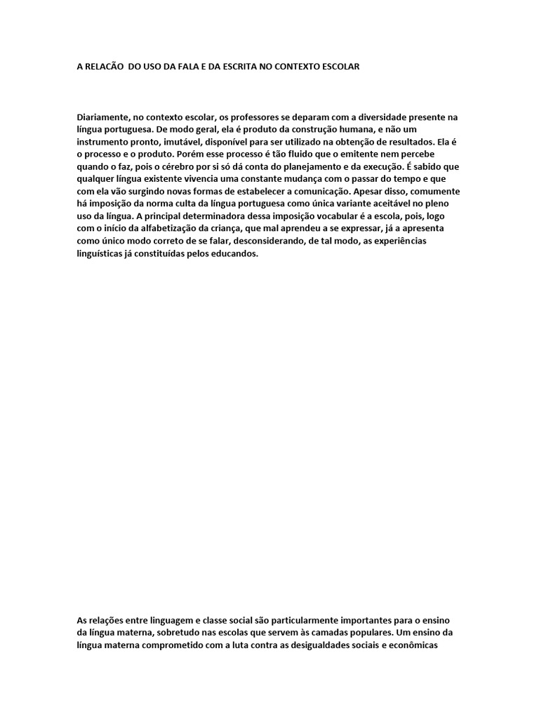 Fala e Escrita no Ensino: Interação Linguística | PDF | Linguística ...
