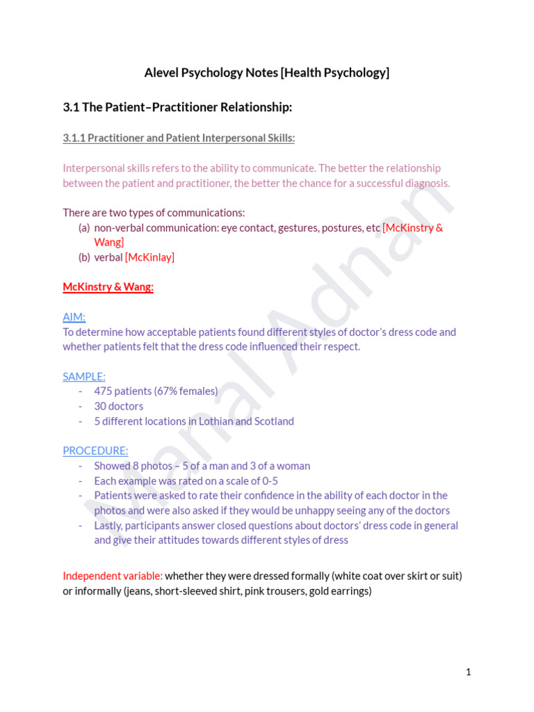 Health Psychology: Patient-Practitioner Dynamics | PDF