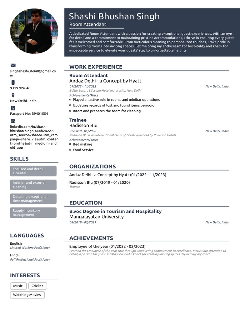 Shashi's Resume | PDF | Hotel | Hospitality Industry