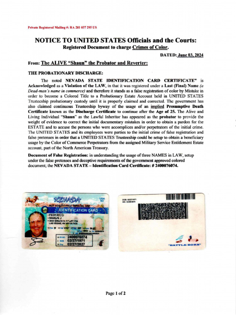 Notice To State NV Id Card | PDF
