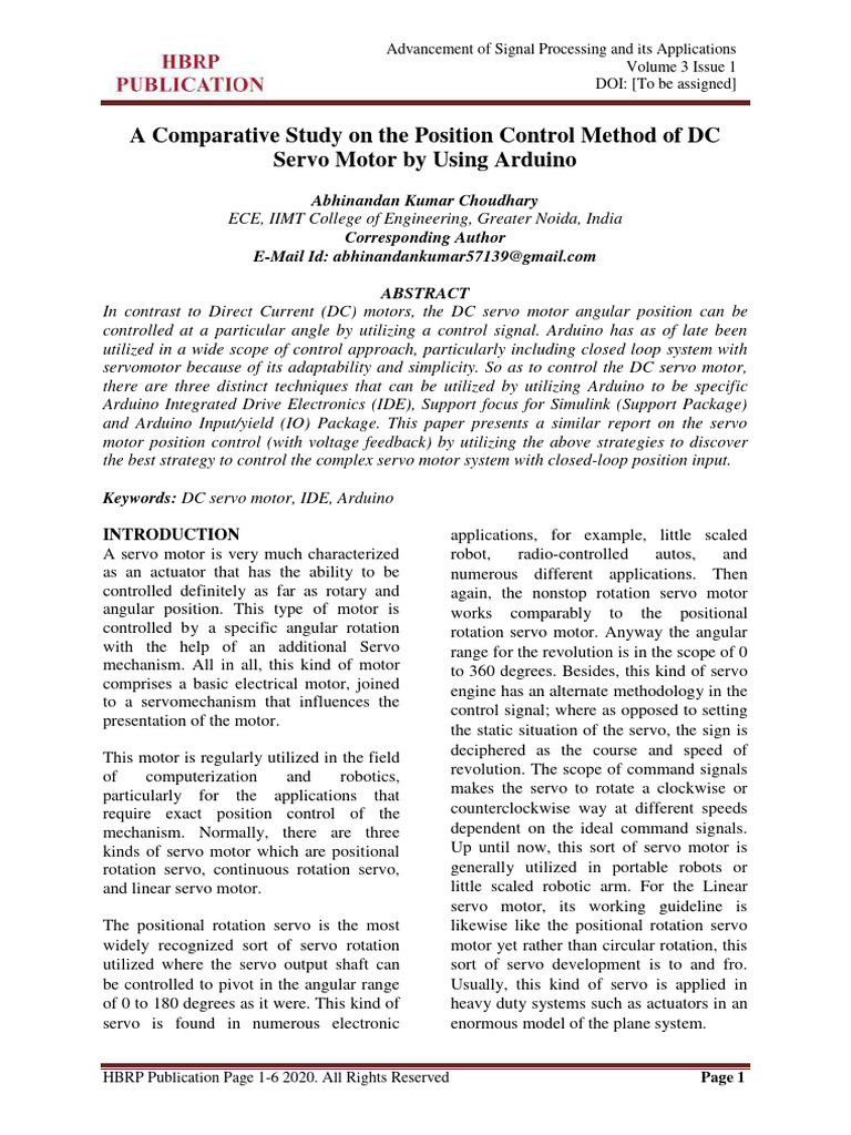 A Comparative Study On The Position Control Method of DC Servo Motor by Using Arduino | PDF ...