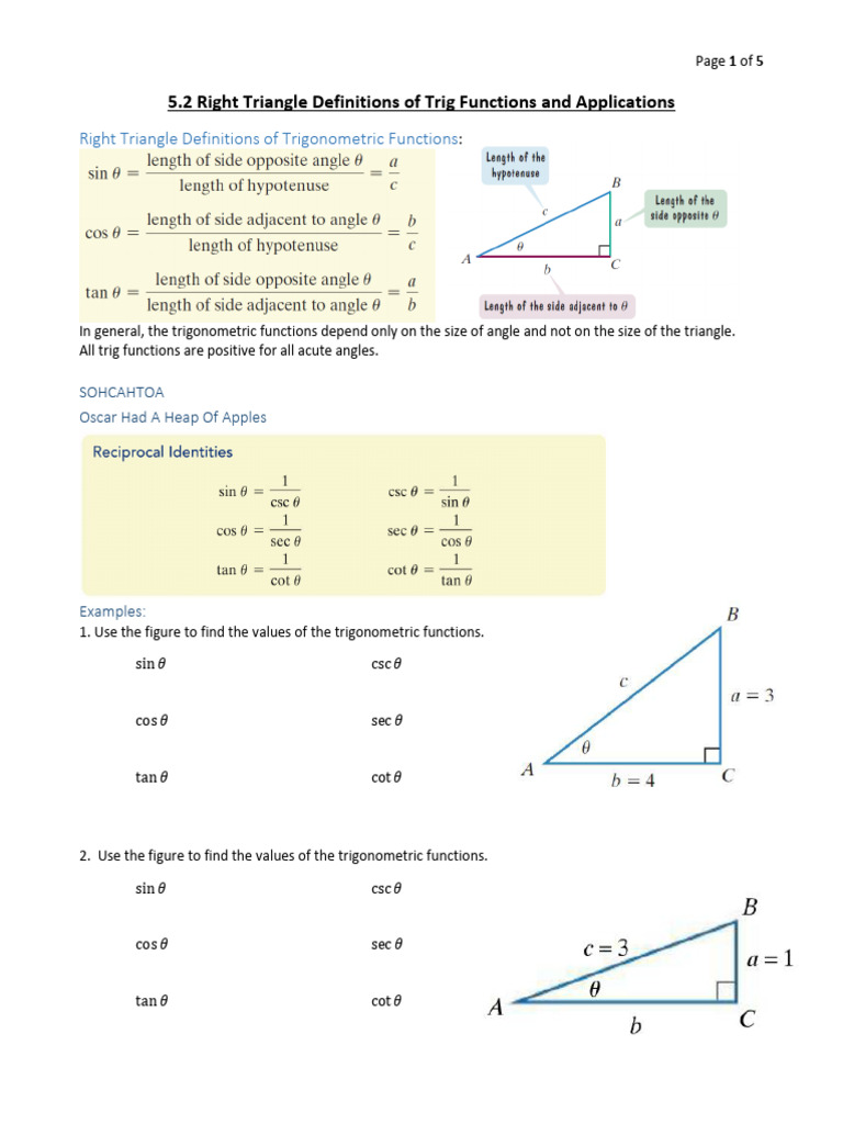 5.2 - 5.8 - Right Angle Trig and Applications - 1113 | PDF ...