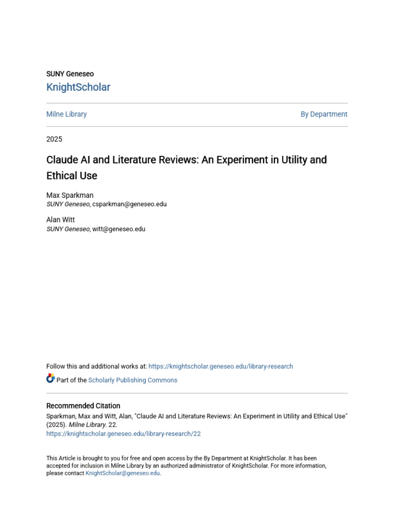 Claude AI and Literature Reviews - An Experiment in Utility and Et ...