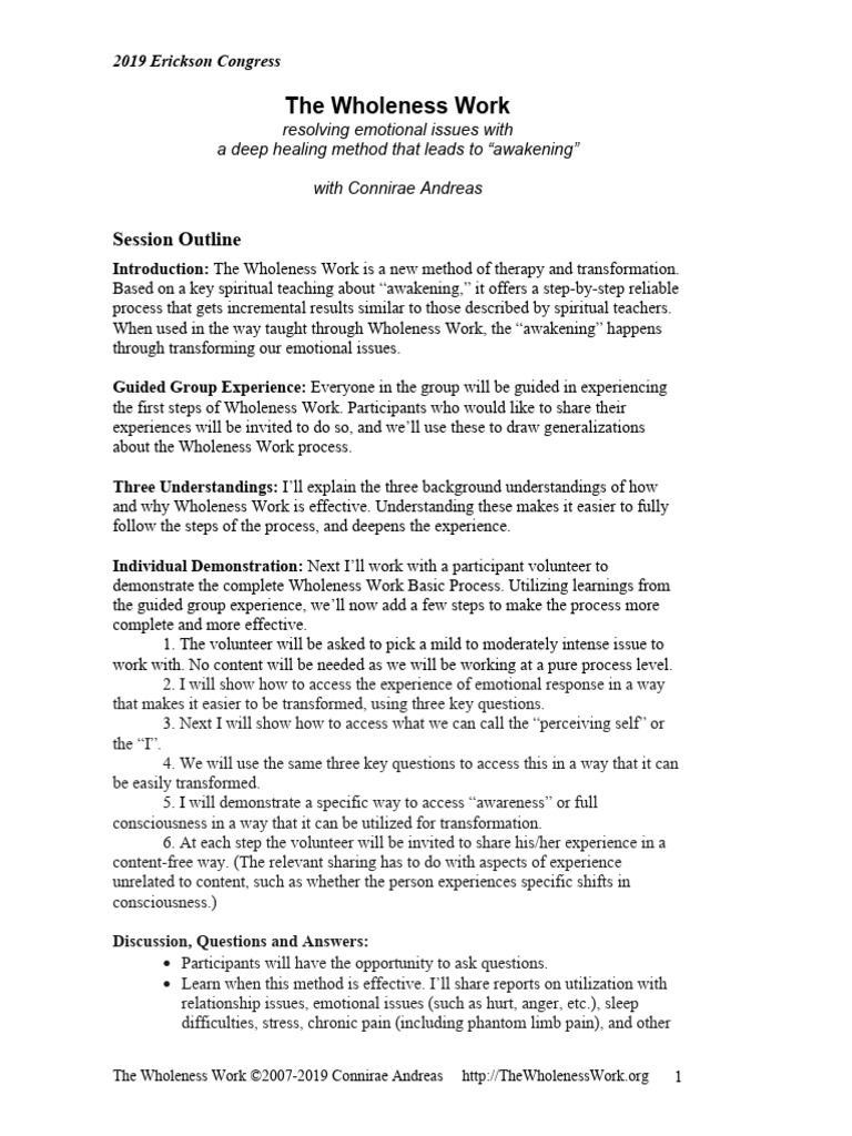 Connirae Andreas Wholeness Work | PDF | Experience | Consciousness