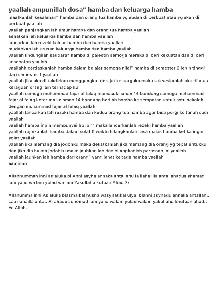 Yaallah Ampunillah Dosa” Hamba Dan Keluarga Hamba | PDF