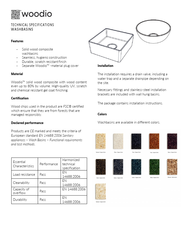 Toilet Wash Hand Basins Datasheets | PDF | Sink | Materials