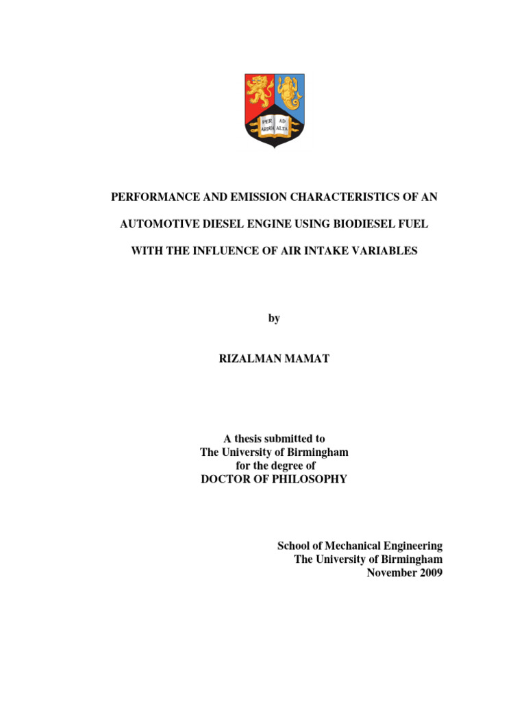 Performance and Emission Characteristics of An Automotive Diesel Engine ...