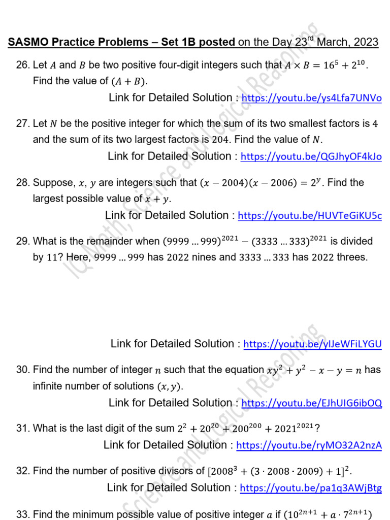 SASMO Practice Problems Set 1B | PDF | Mathematics | Mathematical Analysis