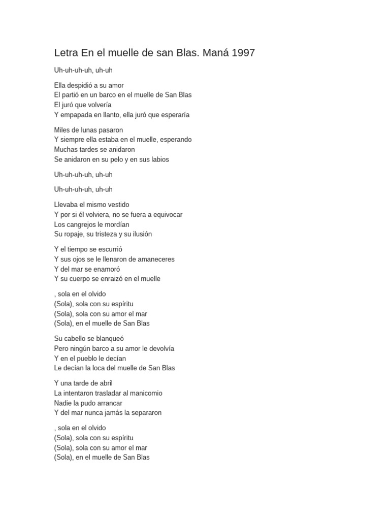 Letra en El Muelle de San Blas | PDF