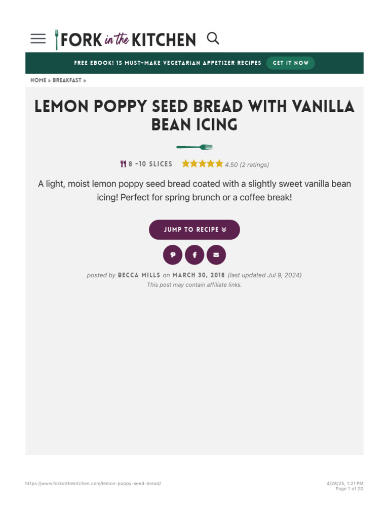 Lemon Poppy Seed Bread Recipe | PDF | Teaspoon | Baking Powder