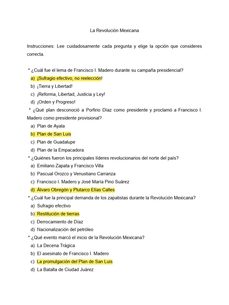 Examen RM.docx | PDF | revolución mejicana | México