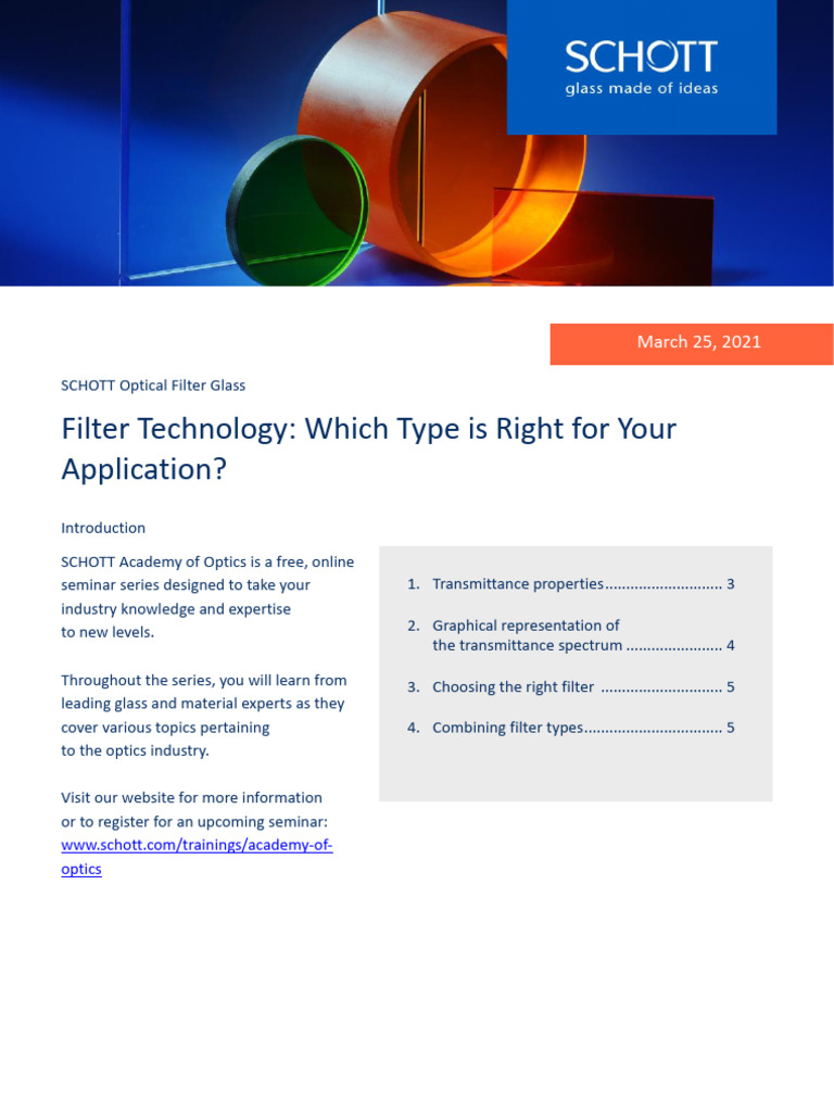 SCHOTT Optical Filter Glass Overview | PDF | Optical Filter | Optics