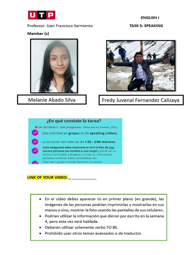 Week 5 Plantilla - Inglés I - TA1 | PDF