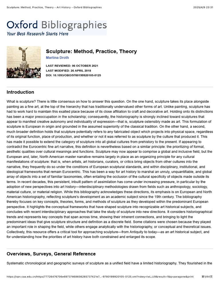 Sculpture: Method, Practice, Theory - Art History - Oxford ...