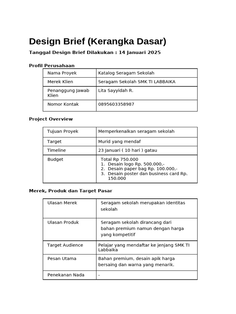 Contoh Design Brief Seragam Sekolah | PDF