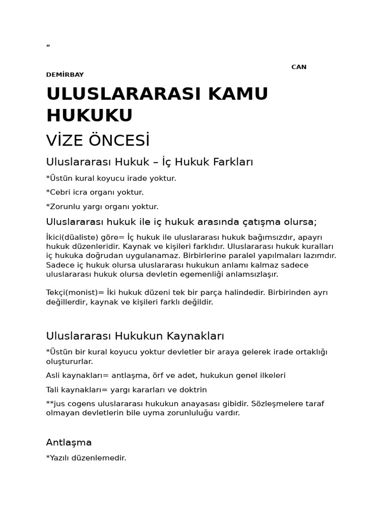 Uluslararasi Kamu Hukuku - Can D | PDF
