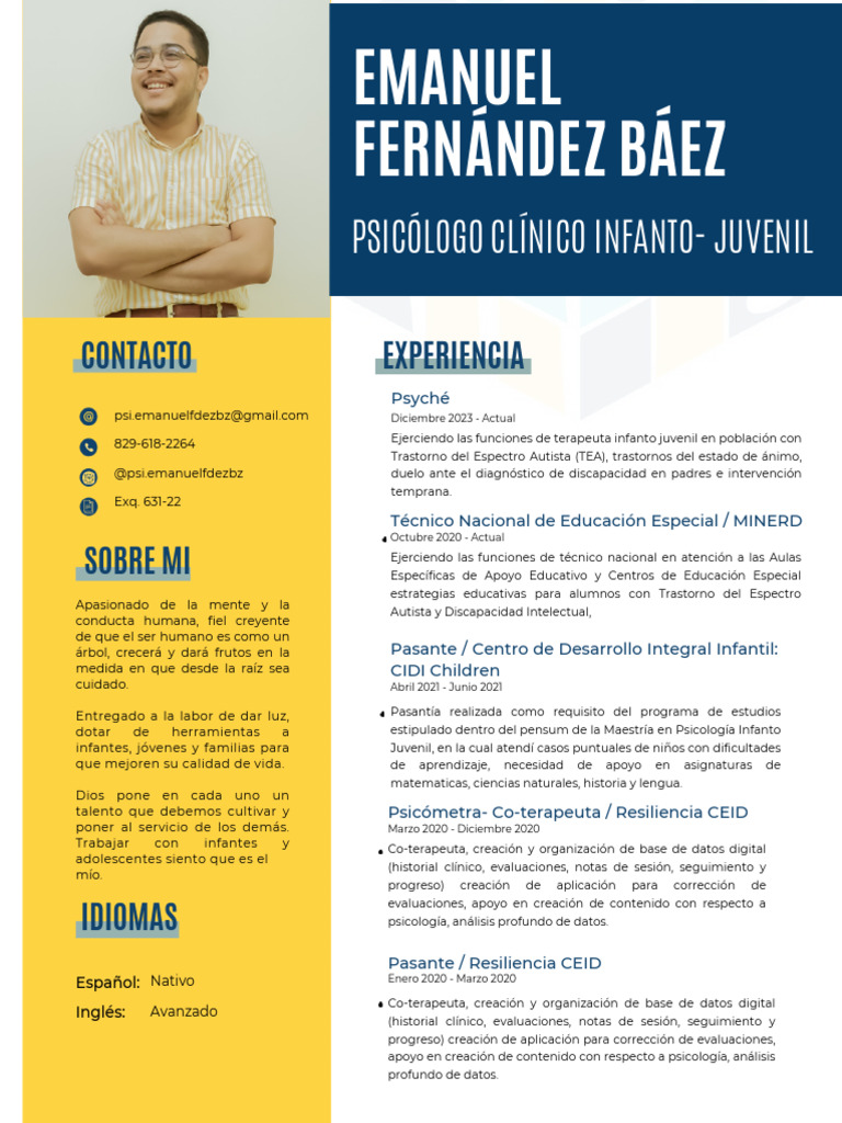 Emanuel Fernández Báez M.A CV | PDF | Autismo | Sicología