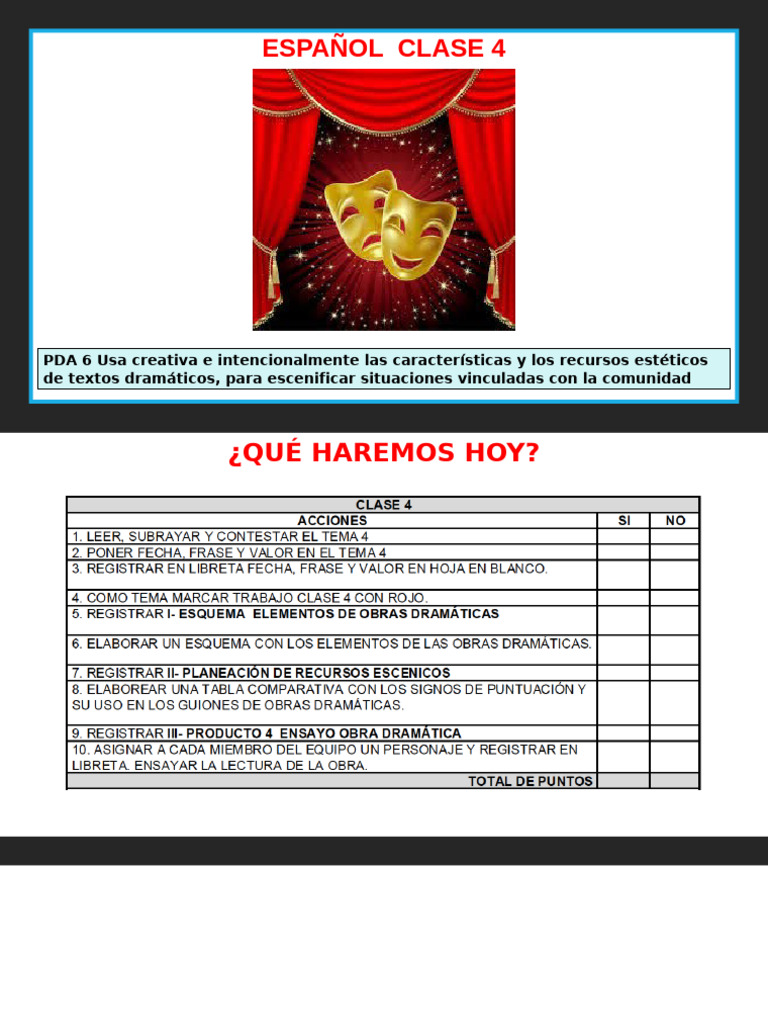 Español Pda 6 Clase 4 Elementos Del Teatro | PDF
