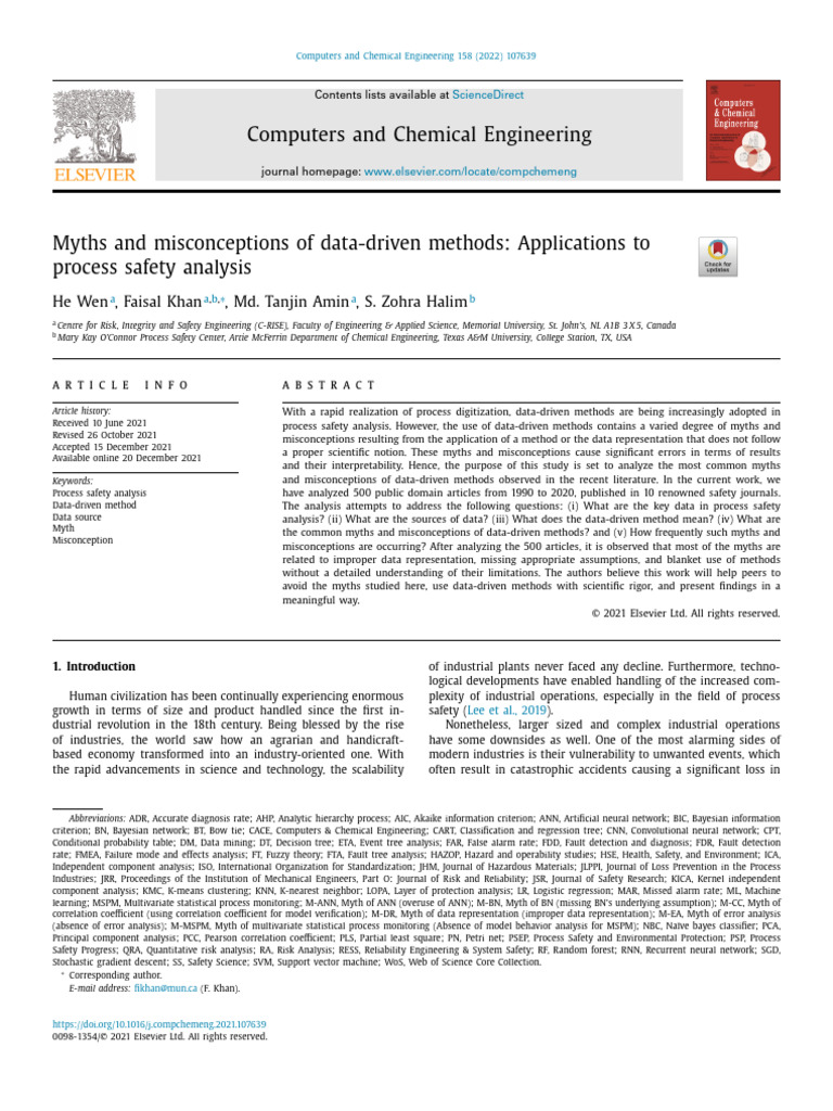 Myths and Misconceptions of Data-Driven Methods Applications To Process Safety Analysis | PDF ...
