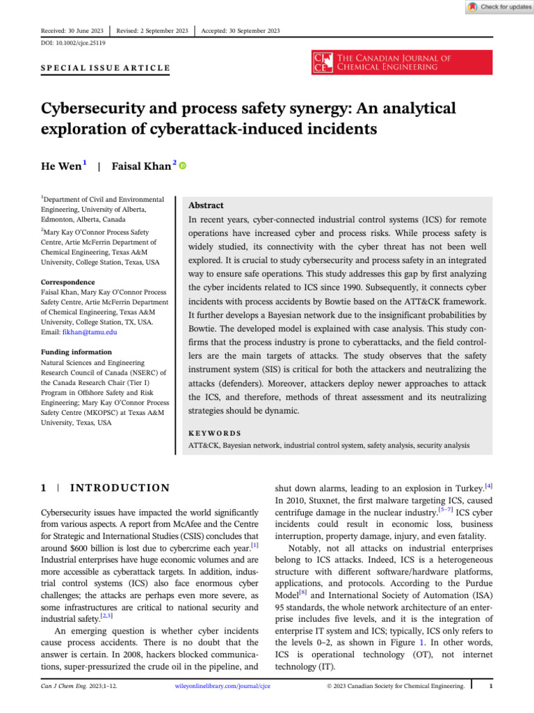 Cybersecurity and Process Safety Synergy-An Analytical Exploration of Cyberattack Induced ...